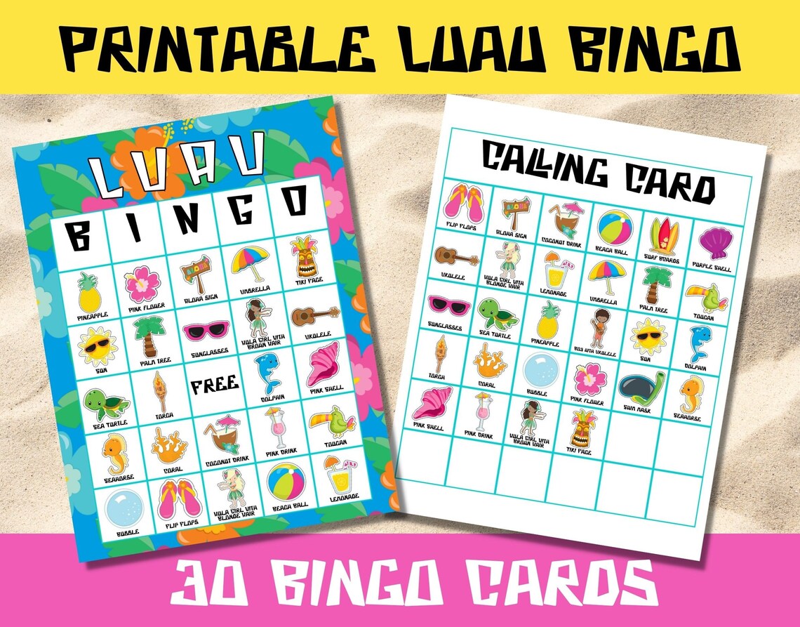 Printable Luau Bingo Game, Hawaiian Party Game, Aloha Bingo Game for ...