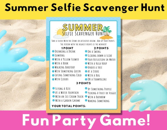 Summer Selfie Scavenger Hunt Printable Party Game Large Group | Etsy