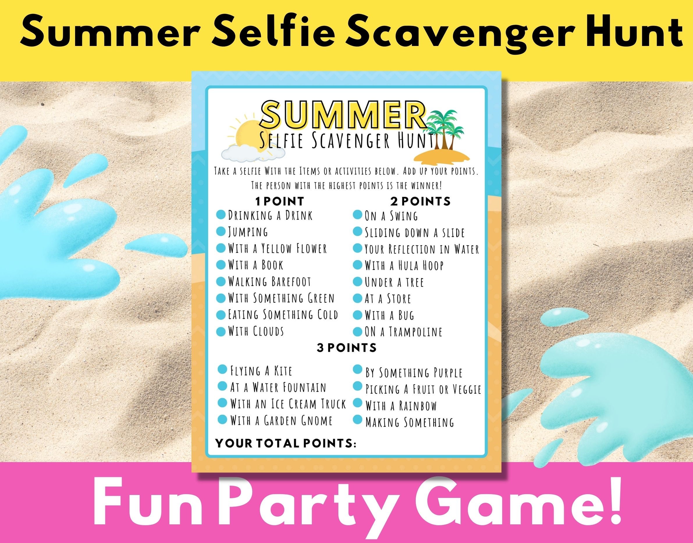 Summer Selfie Scavenger Hunt Printable Party Game, Large Group Games ...