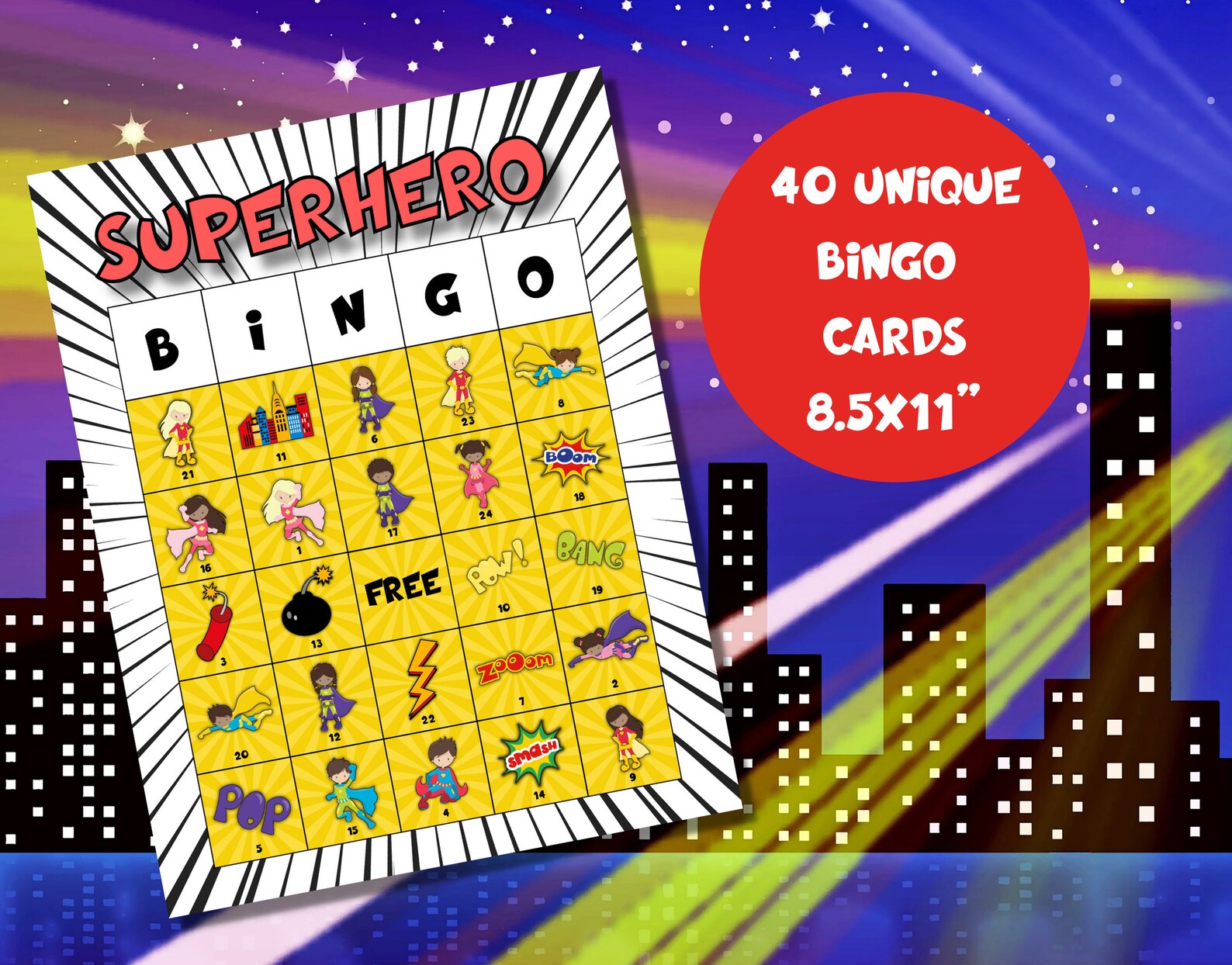 Superhero Bingo Game, Super Hero Party Game, Comic Book Bingo Game for ...