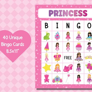 Princess Bingo Game, Princess Birthday Party Bingo, Classroom Game for ...