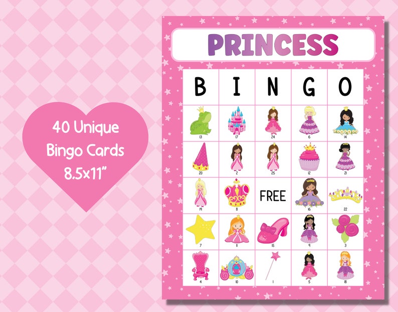 Princess Bingo Game, Princess Birthday Party Bingo, Classroom Game for ...