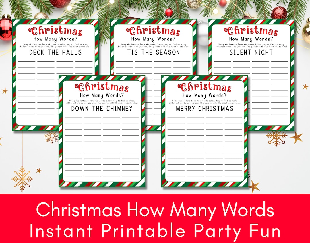Christmas How Many Words, Printable Holiday Game, Large Group Games for ...