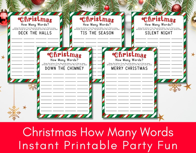 Christmas How Many Words, Printable Holiday Game, Large Group Games for ...