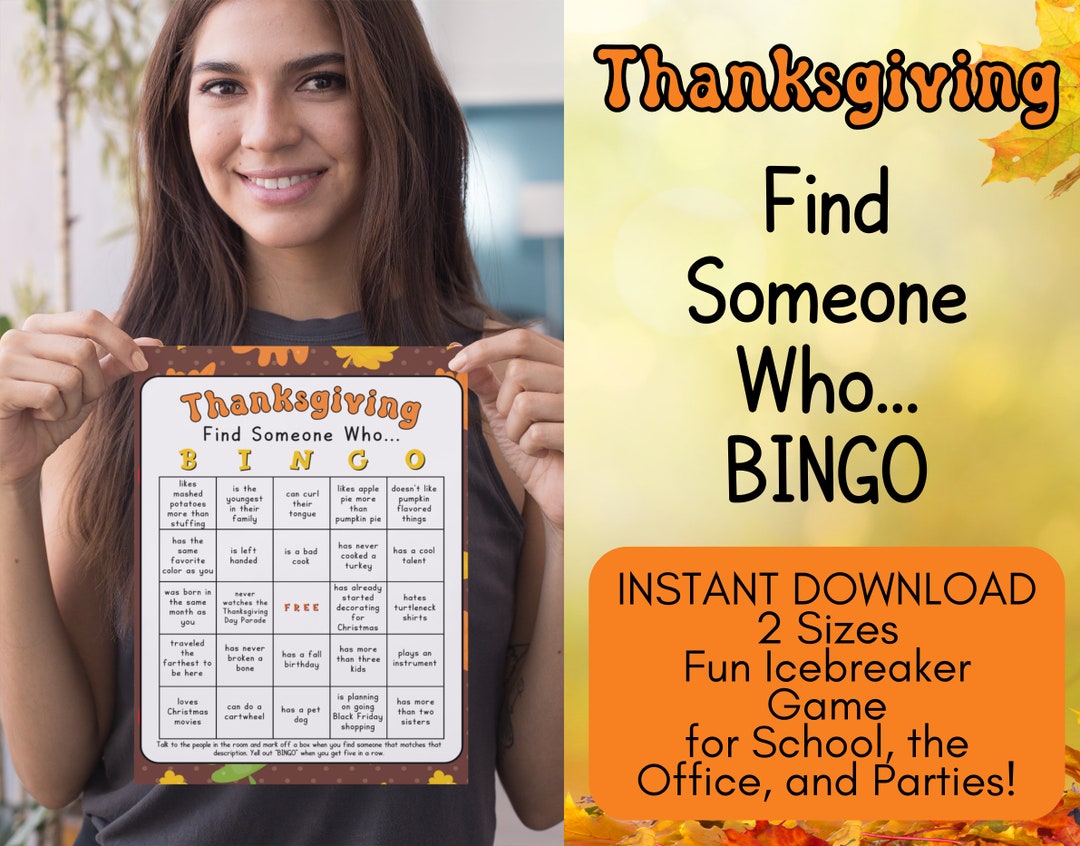 Thanksgiving Find Someone Who Bingo, Printable Fall Game, Large Group ...