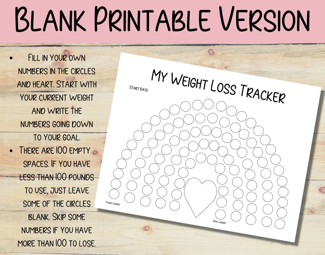 Rainbow Weight Loss Tracker Printable, 100 Pounds, Color in the Rainbow ...