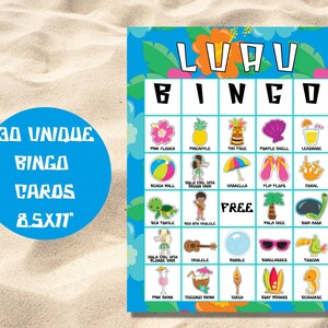 Printable Luau Bingo Game, Hawaiian Party Game, Aloha Bingo Game for ...
