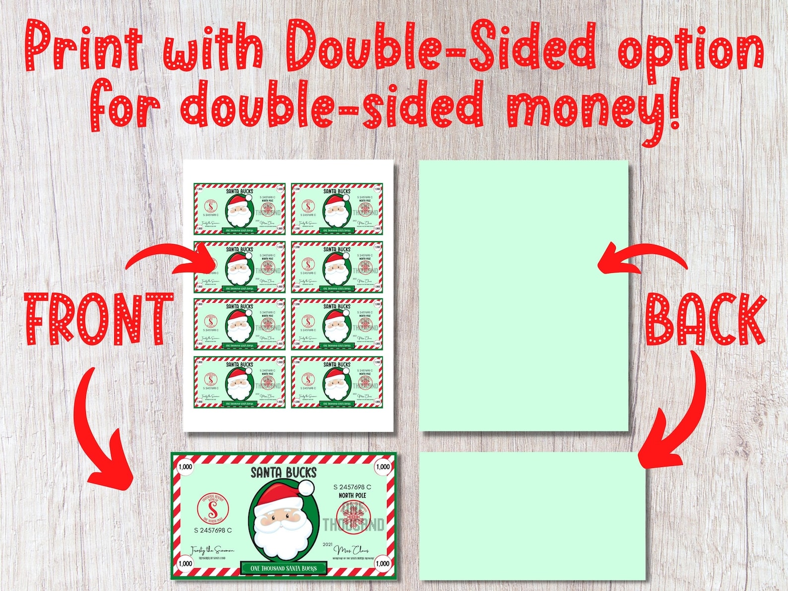 Christmas Printable Play Money Santa Bucks Fake Christmas - Etsy Canada