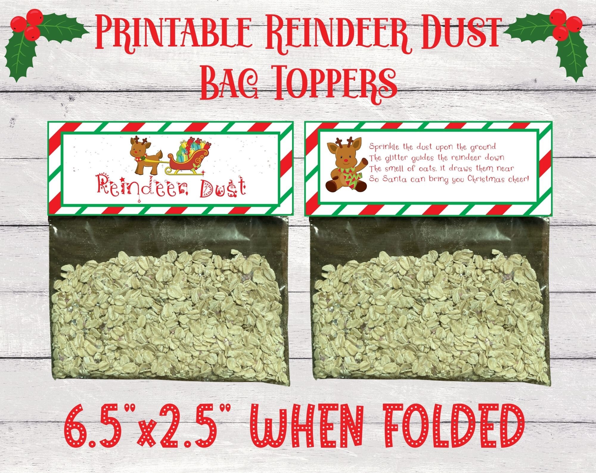 Printable Reindeer Dust Bag Tag, Reindeer Food, Red Stripe and Green ...
