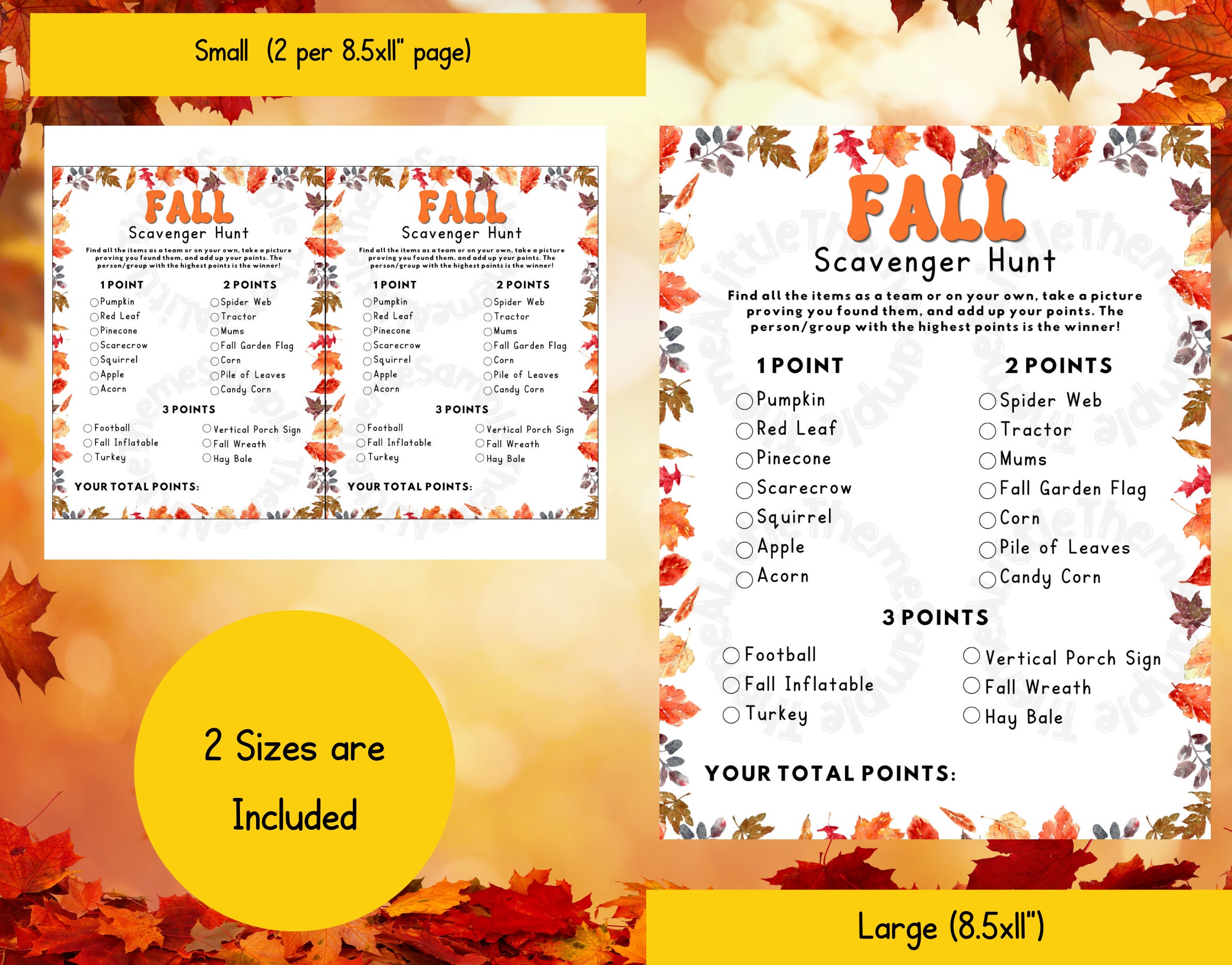 Fall Scavenger Hunt Game, Fall and Halloween Scavenger Hunt, Printable ...