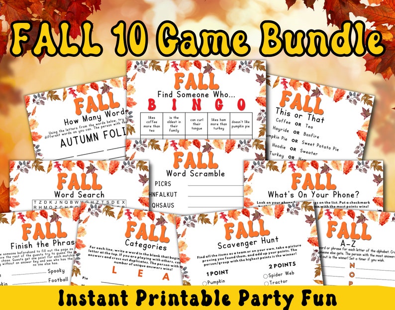 Printable 10 Fall Game Bundle, Printable Fall Games for Adults and Kids ...