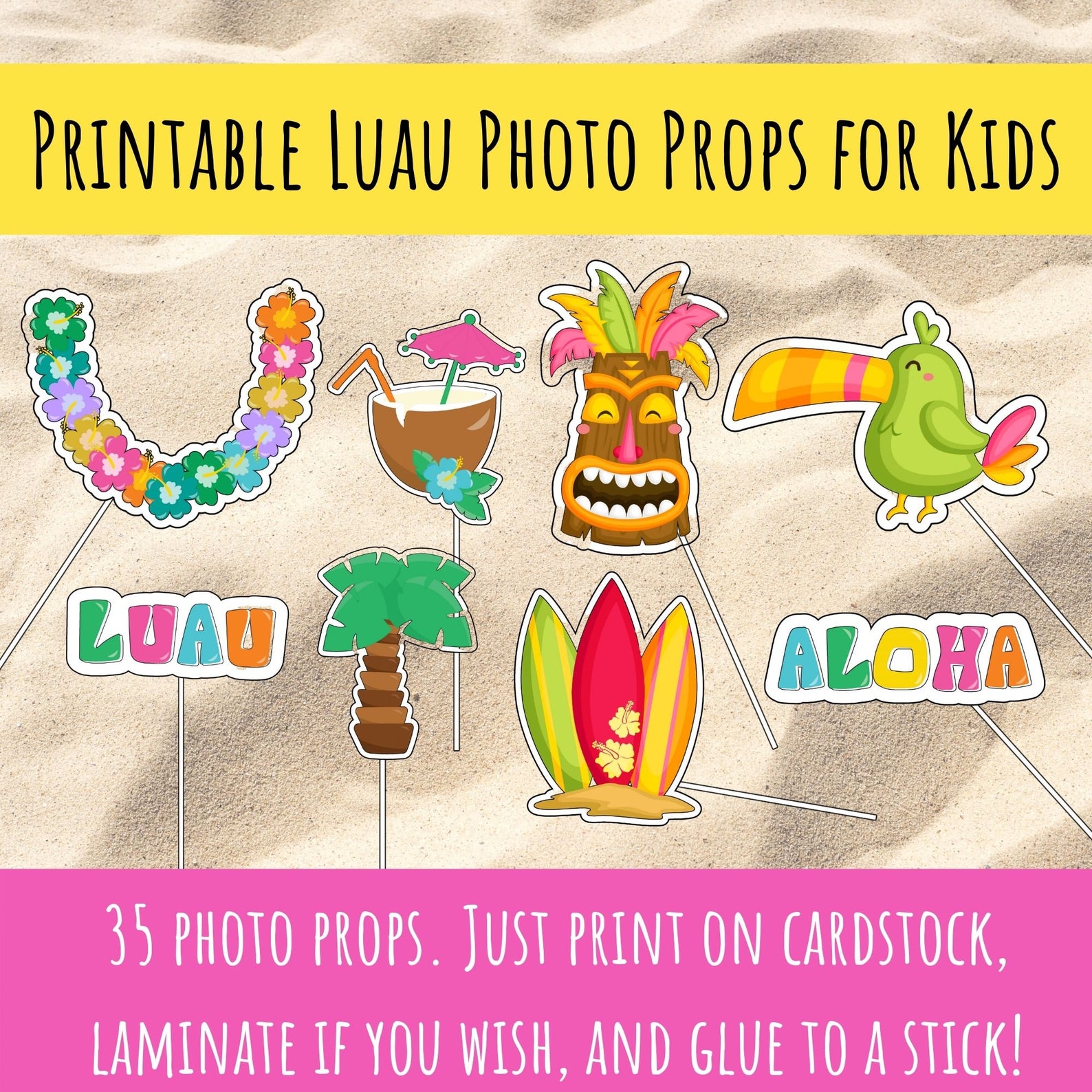 Printable Luau Photo Props for Kids Parties, Hawaiian Photo Props, Pool ...