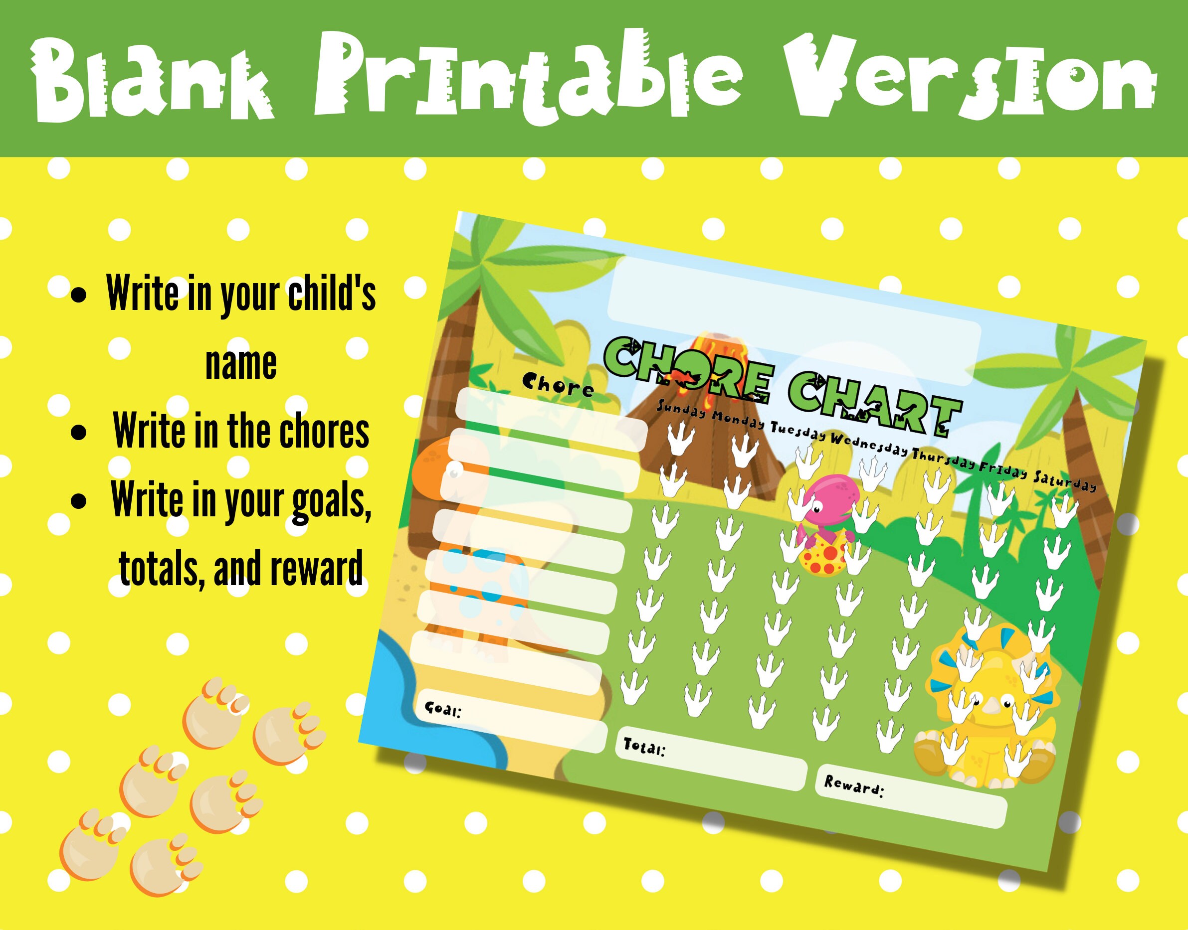 Chore Chart Printable and Editable Dinosaur Weekly Chore Charts for ...