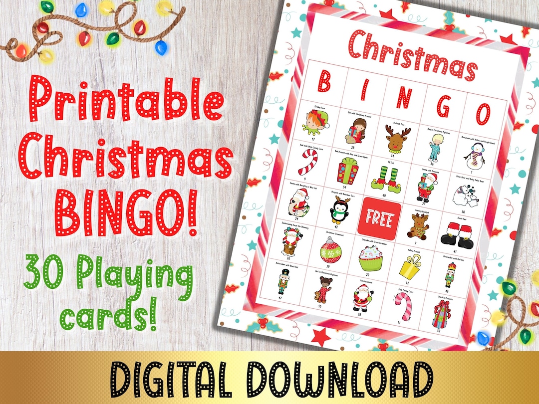 30 Printable Christmas Bingo Cards With Markers, Fun Christmas Party ...