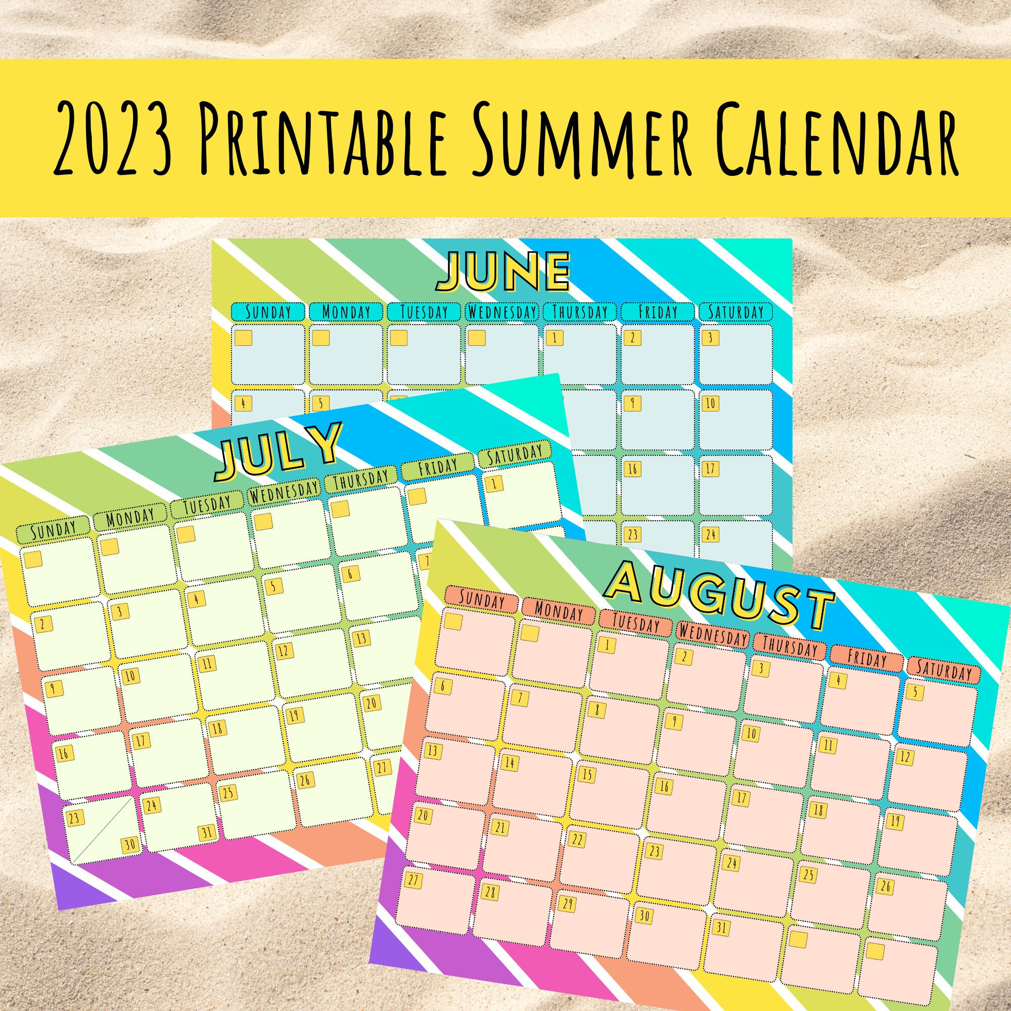 2023 Kids Summer Calendar Printable Summer 2023 Calendar for - Etsy