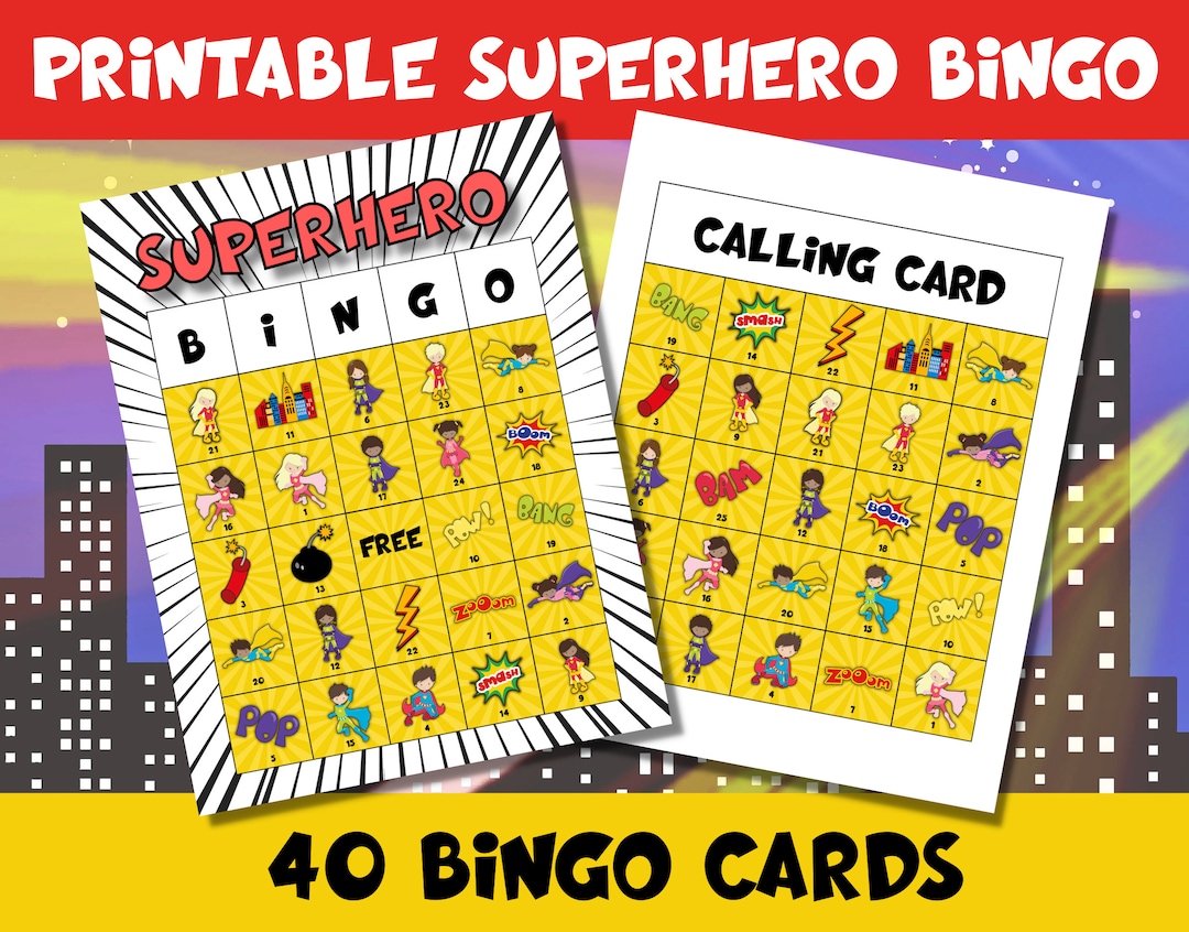 Superhero Bingo Game, Super Hero Party Game, Comic Book Bingo Game for ...