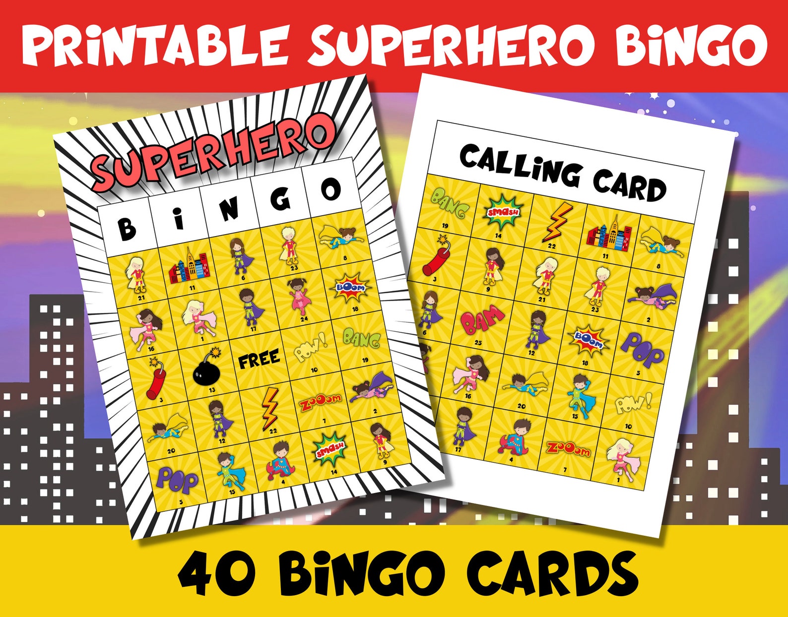 Superhero Bingo Game, Super Hero Party Game, Comic Book Bingo Game for ...