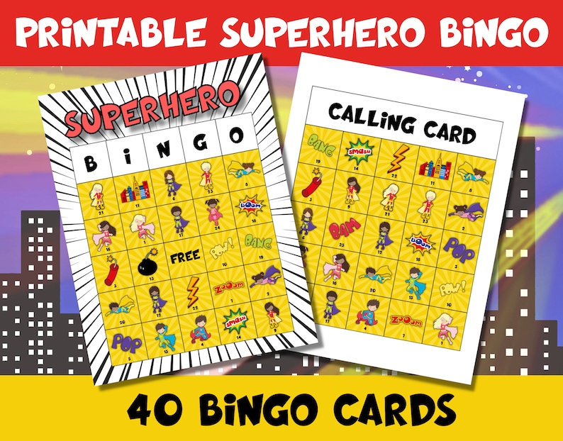 Superhero Bingo Game, Super Hero Party Game, Comic Book Bingo Game for ...