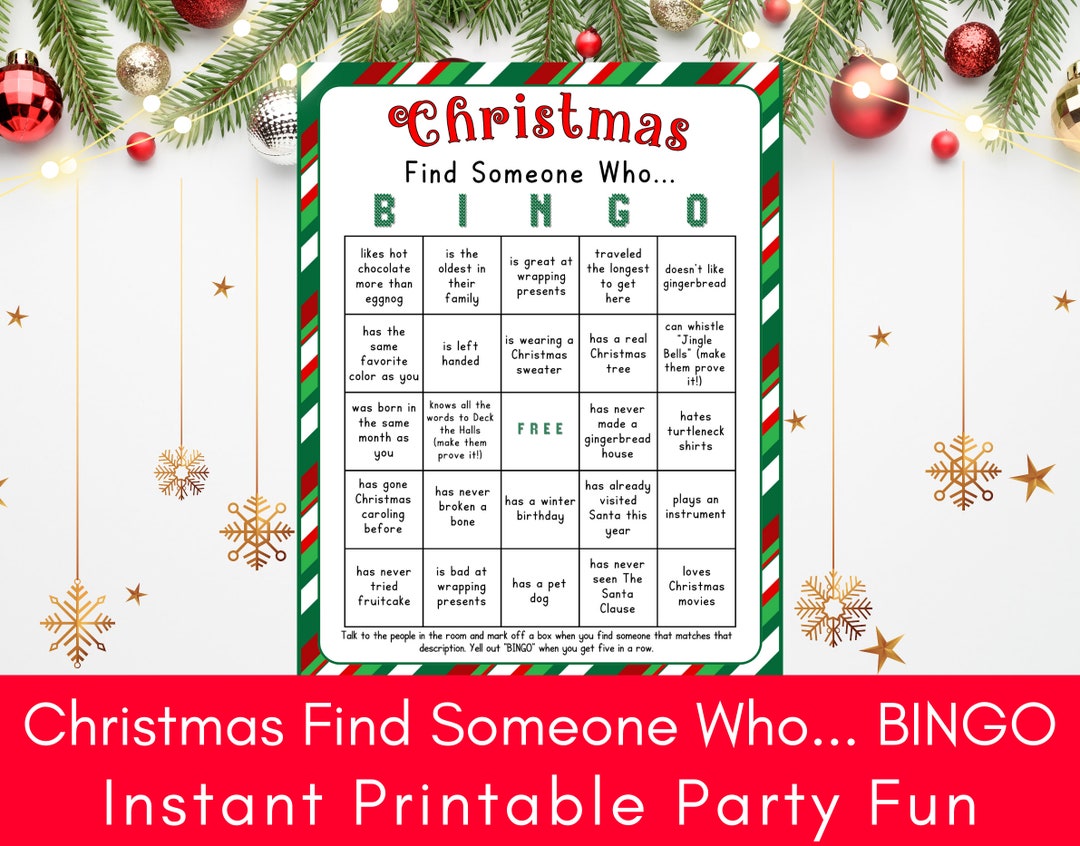 Christmas Find Someone Who Bingo, Printable Holiday Game, Large Group ...
