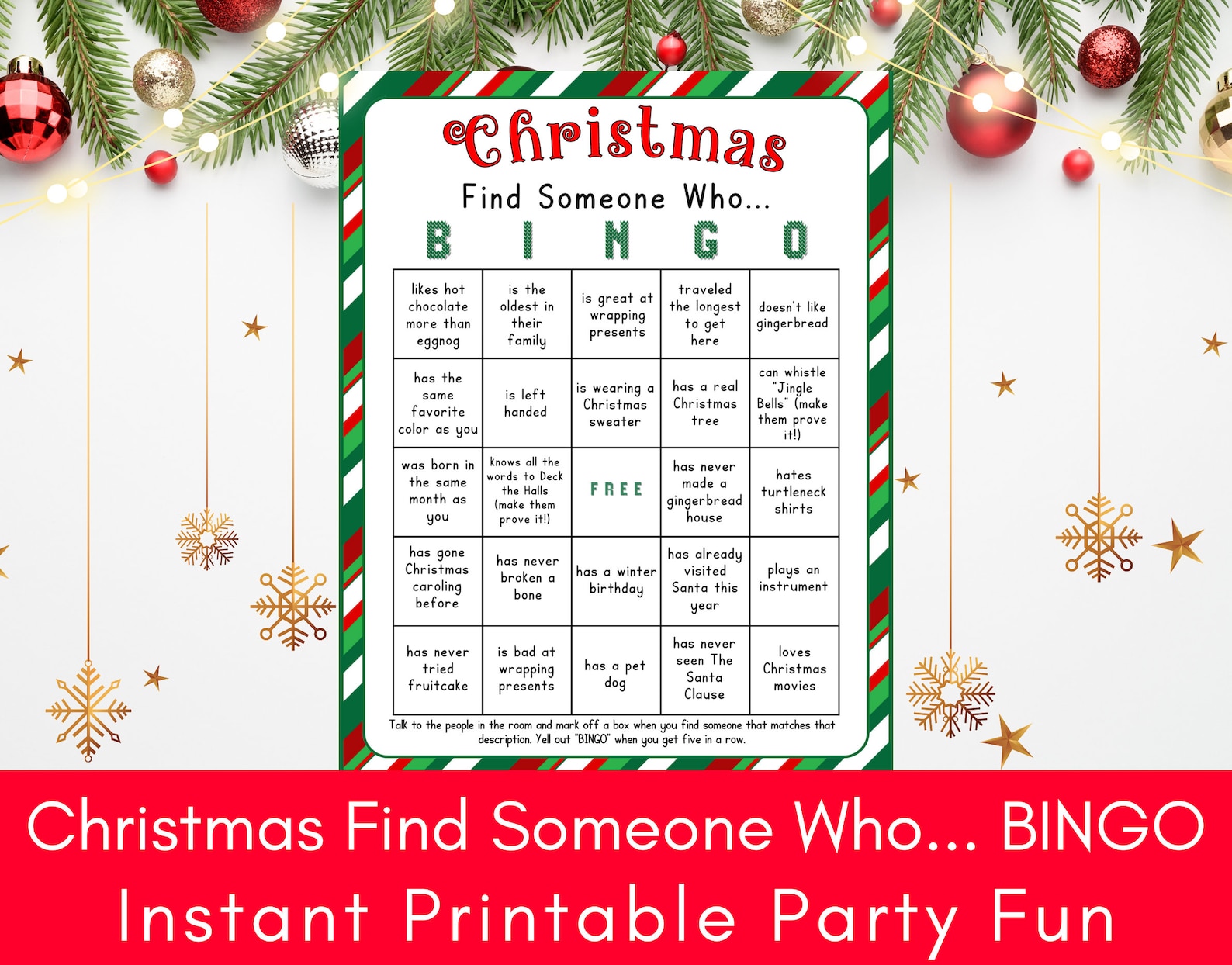 Christmas Find Someone Who Bingo, Printable Holiday Game, Large Group ...