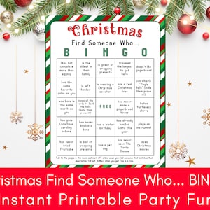 Christmas Find Someone Who Bingo, Printable Holiday Game, Large Group ...