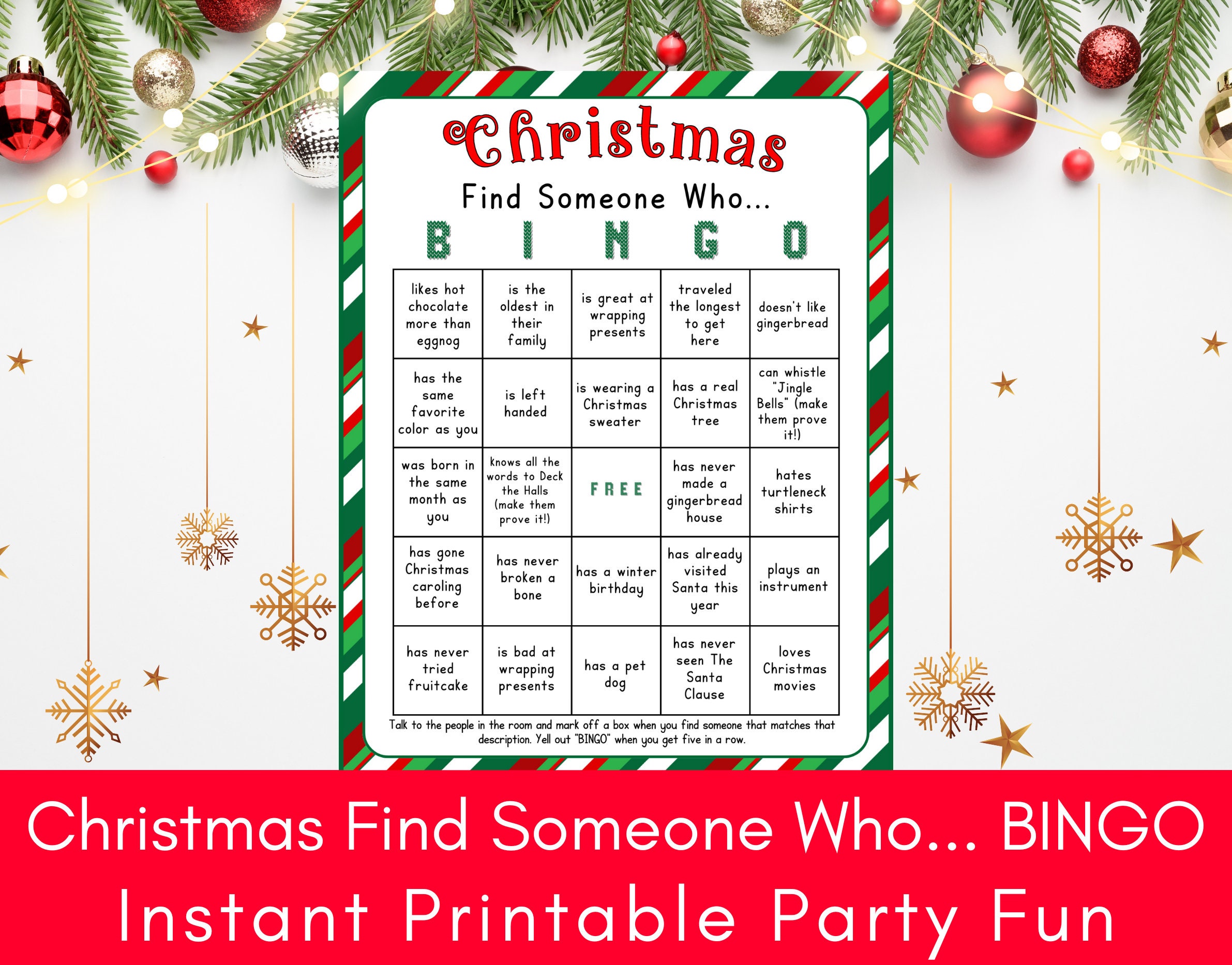 Christmas Find Someone Who Bingo, Printable Holiday Game, Large Group ...