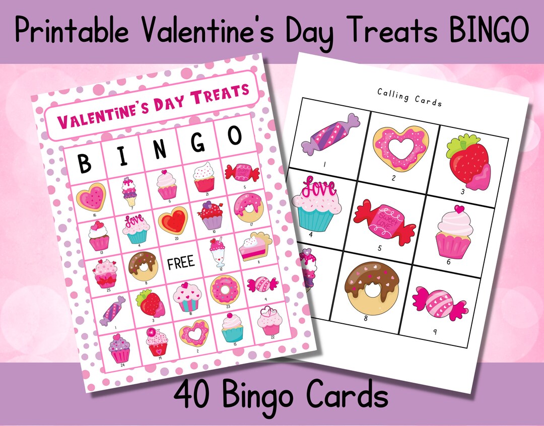 Printable Valentine's Day Treats Bingo Game, Valentine Party Game ...