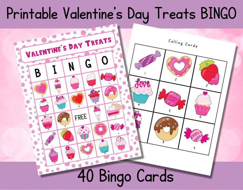 Printable Valentine's Day Treats Bingo Game, Valentine Party Game ...
