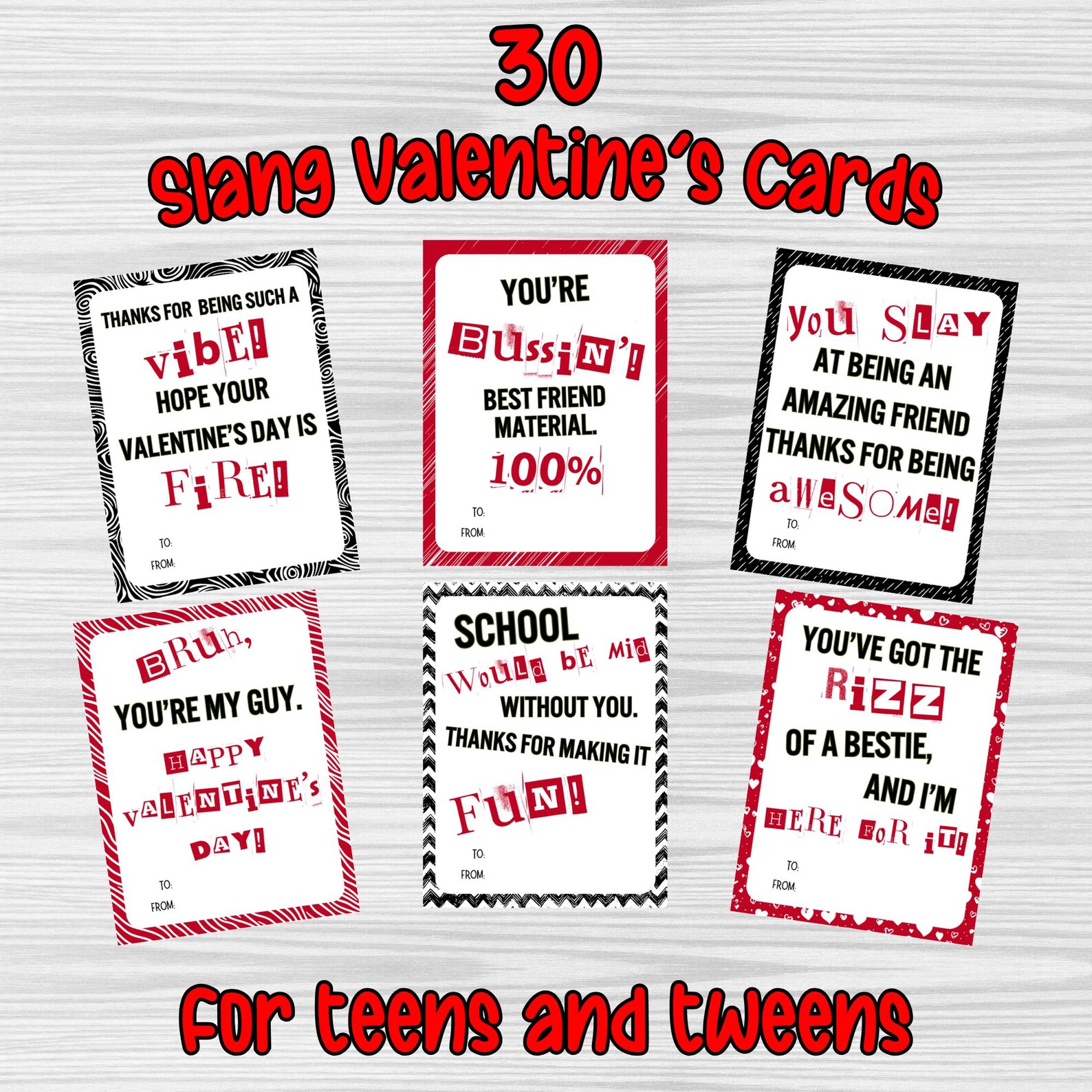 Slang Printable Valentine’s Day Cards for Tweens and Teens – Fun and ...