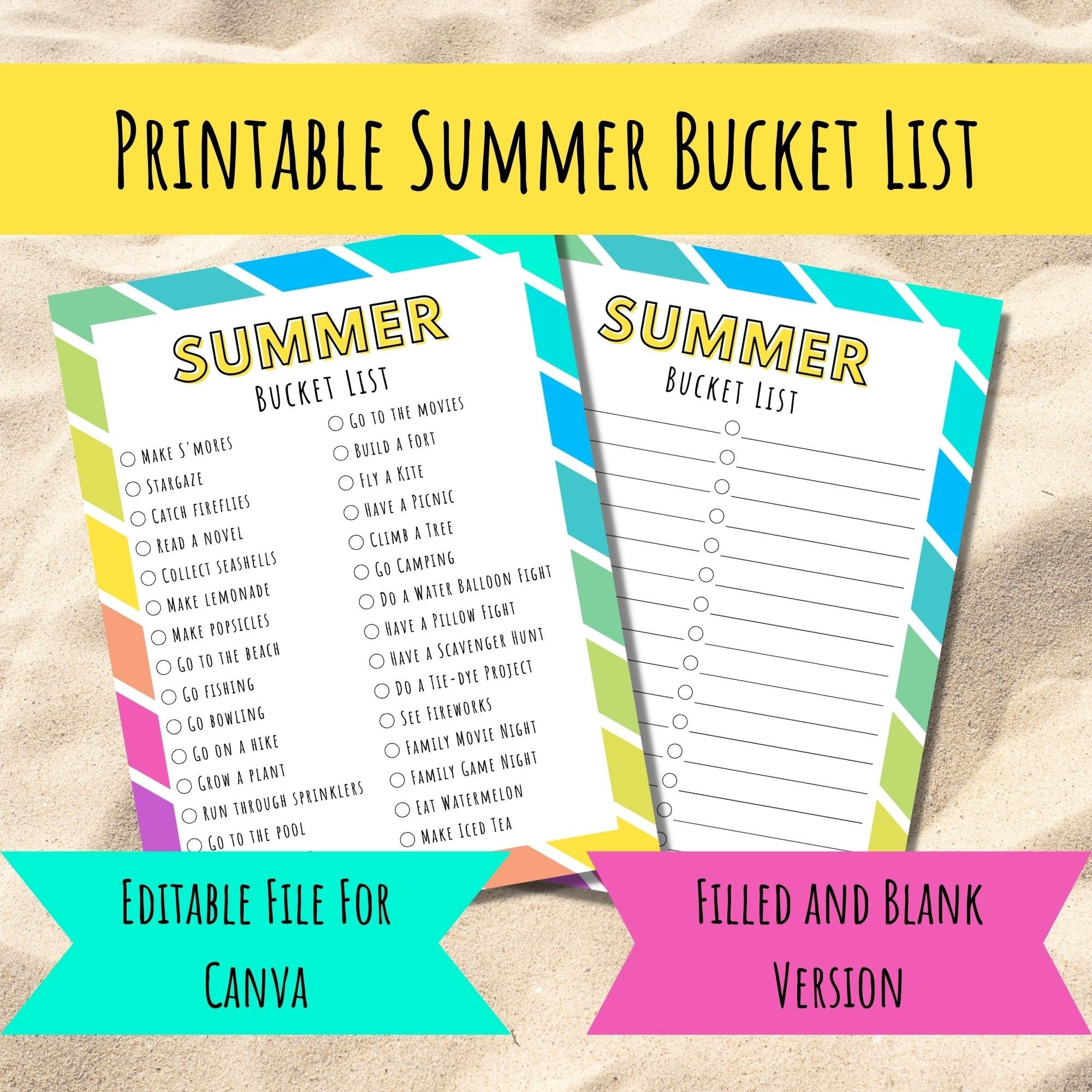 Summer Bucket List Printable, Blank and Filled Version, Editable File ...