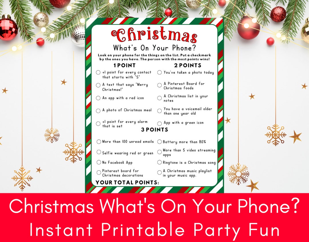 Christmas What's on Your Phone Printable, Holiday Game, Printable ...