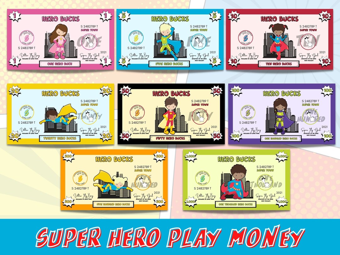 Superhero Play Money, Superhero Bucks, Fake Comic Book Money, Pretend ...