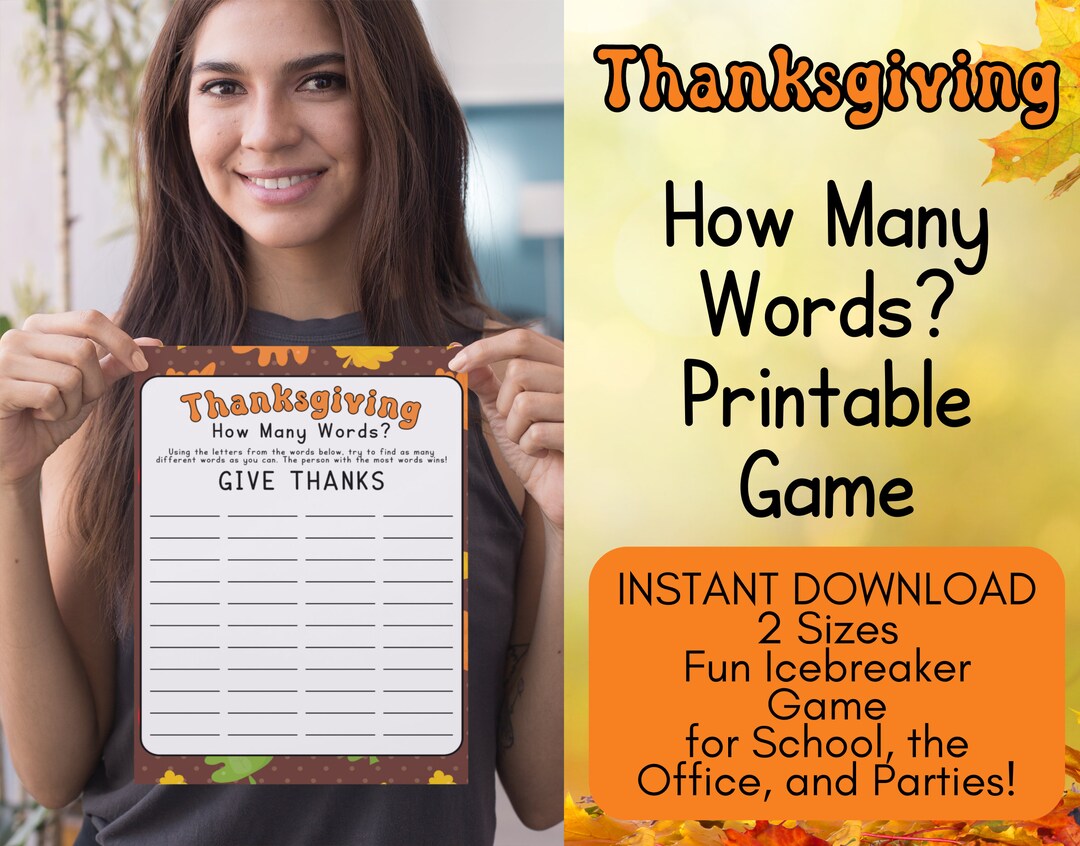 Thanksgiving How Many Words, Printable Fall Game, Large Group Games for ...