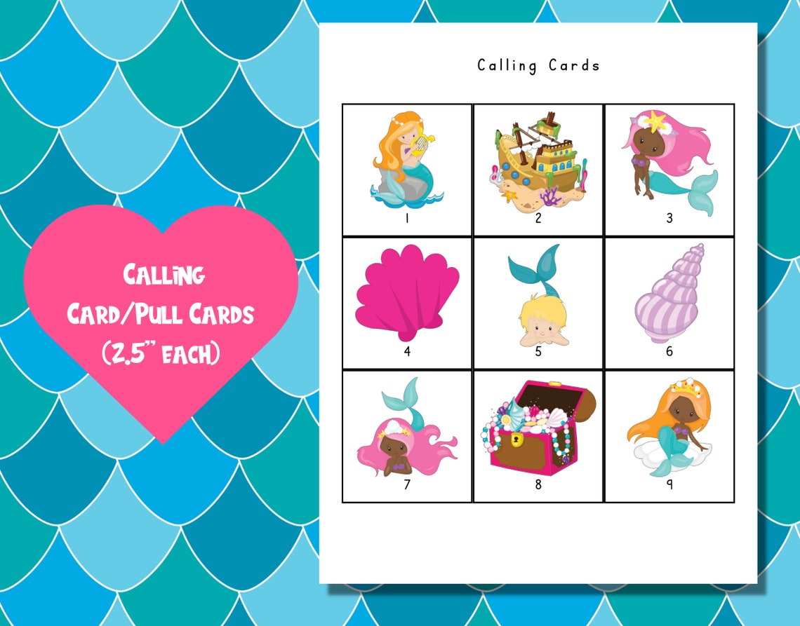Mermaid Bingo Game, Mermaid Birthday Party Bingo, Classroom Game for ...