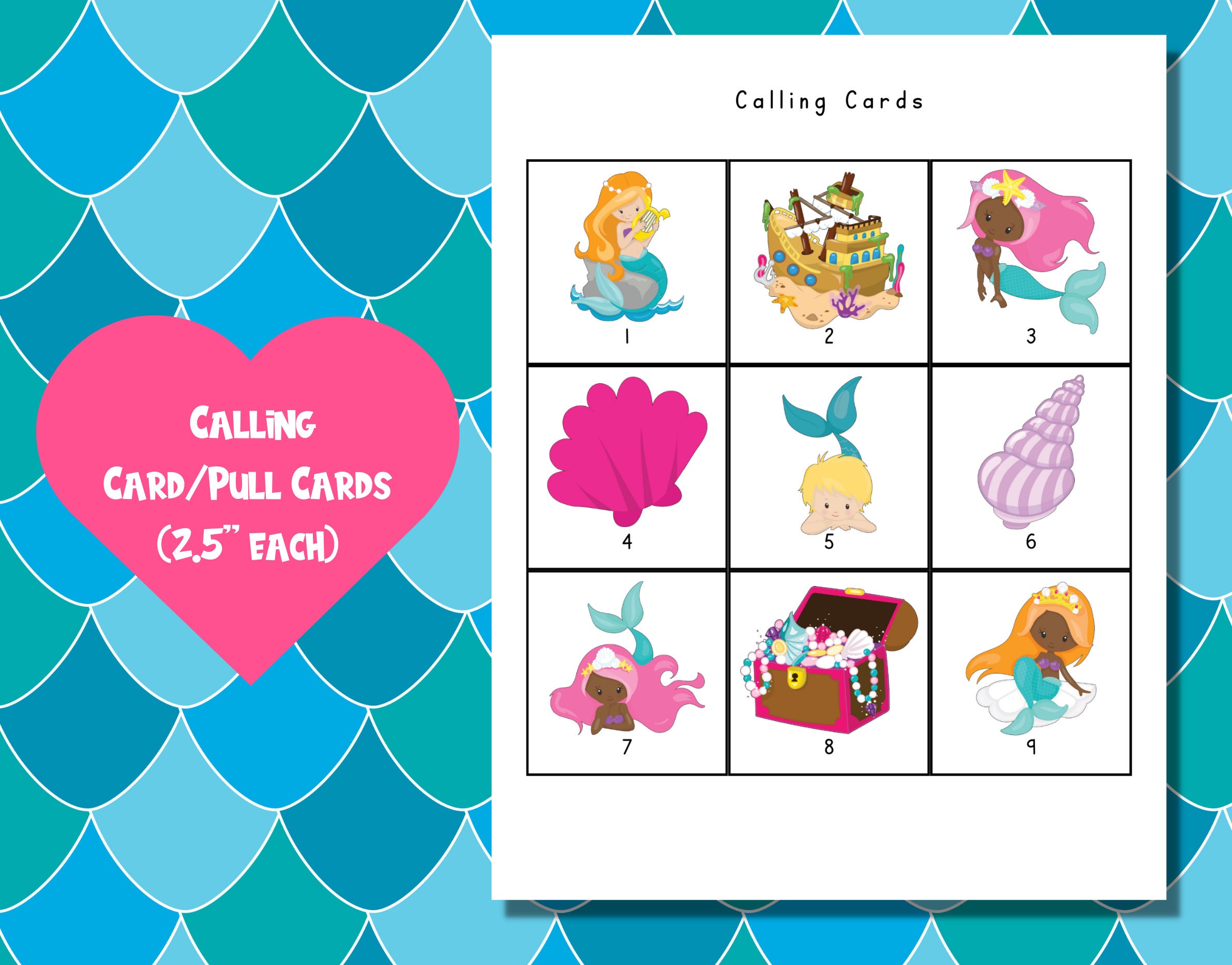 Mermaid Bingo Game, Mermaid Birthday Party Bingo, Classroom Game for ...