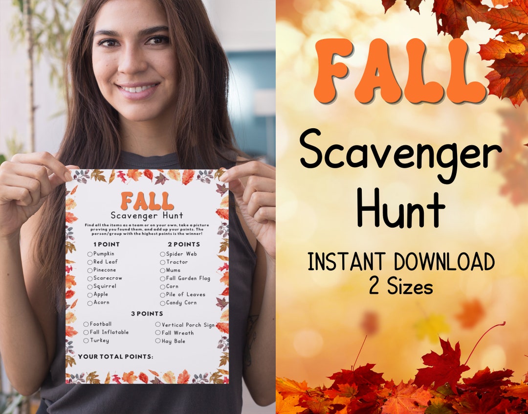 Fall Scavenger Hunt Game, Fall and Halloween Scavenger Hunt, Printable ...