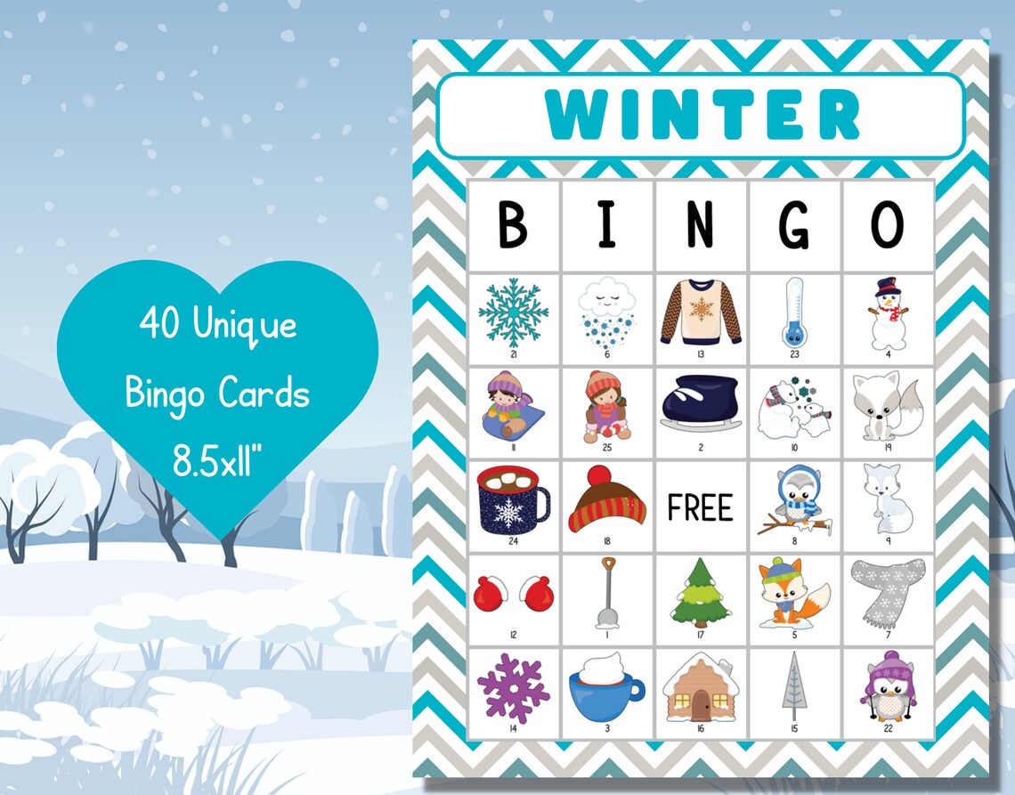Winter Bingo Game Digital Download, 40 Unique Bingo Cards, Winter ...