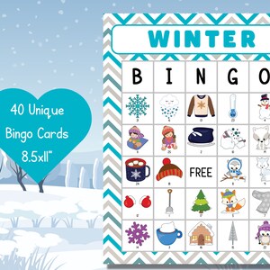 Winter Bingo Game Digital Download, 40 Unique Bingo Cards, Winter ...
