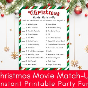 Christmas Movie Match-up Game, Printable Holiday Trivia Game, Large ...