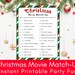 Christmas Movie Match-up Game, Printable Holiday Trivia Game, Large ...