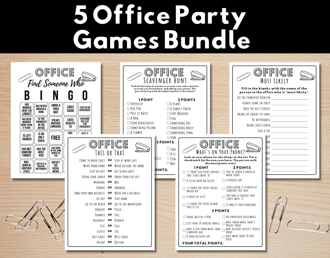 Office Party Game Bundle, 5 Printable Games, Work Party Activity, Team ...