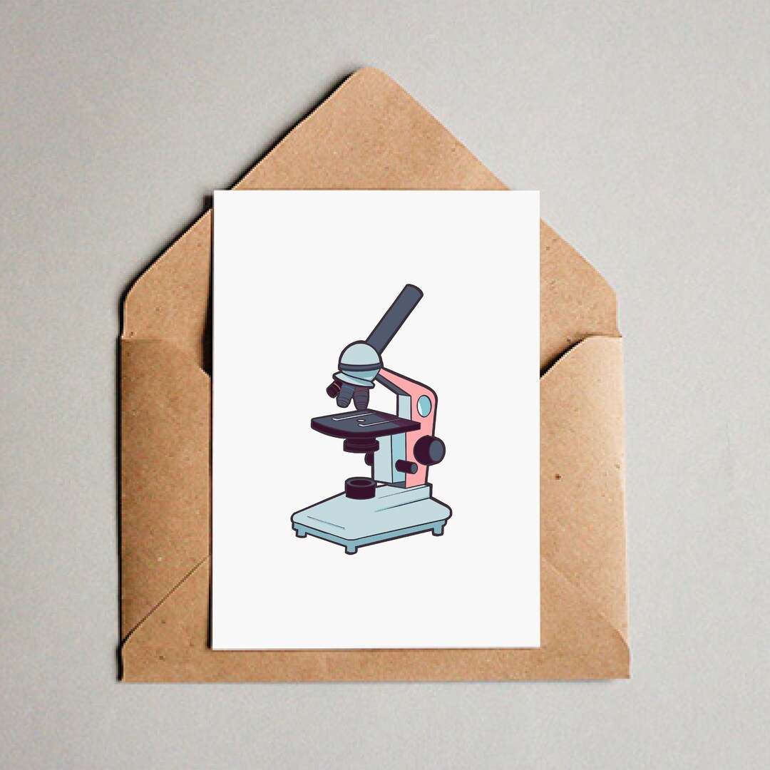 Microscope Birthday Card, Blank Greeting Card - Science Present Card ...