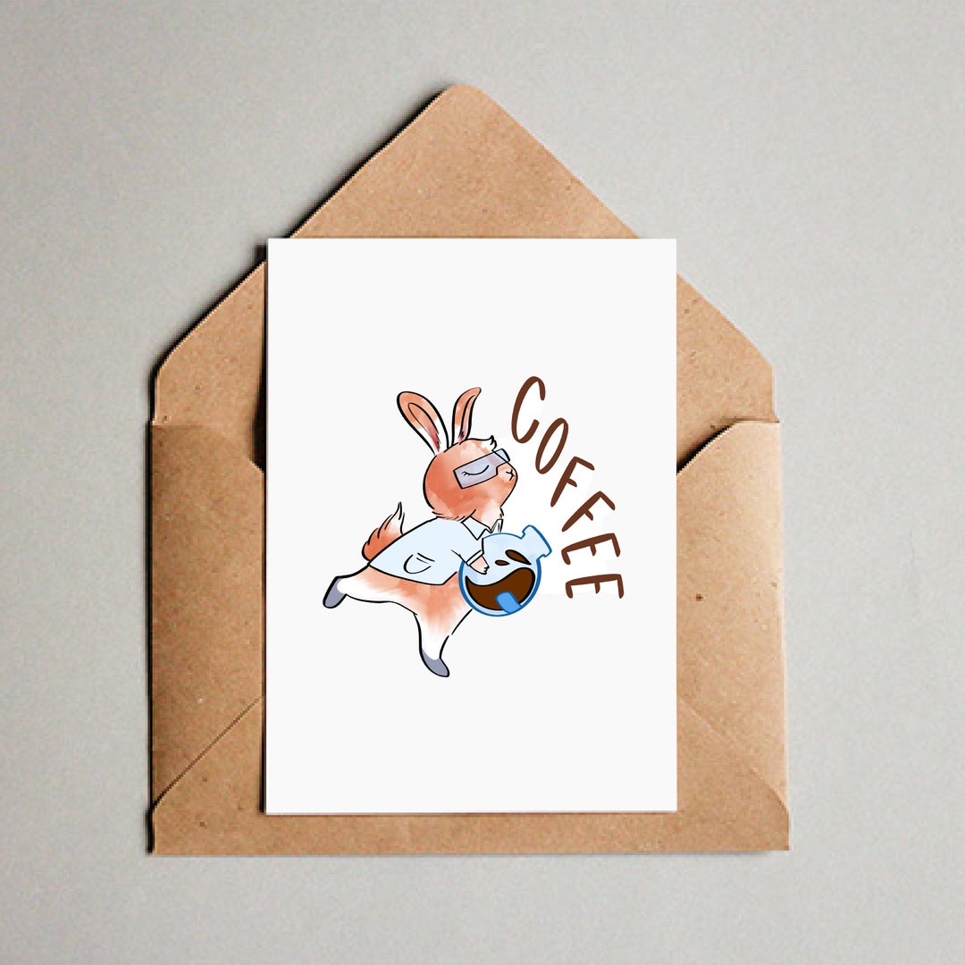 Caffeine Rabbit Birthday Card - Chemistry Greeting Card - Researcher ...