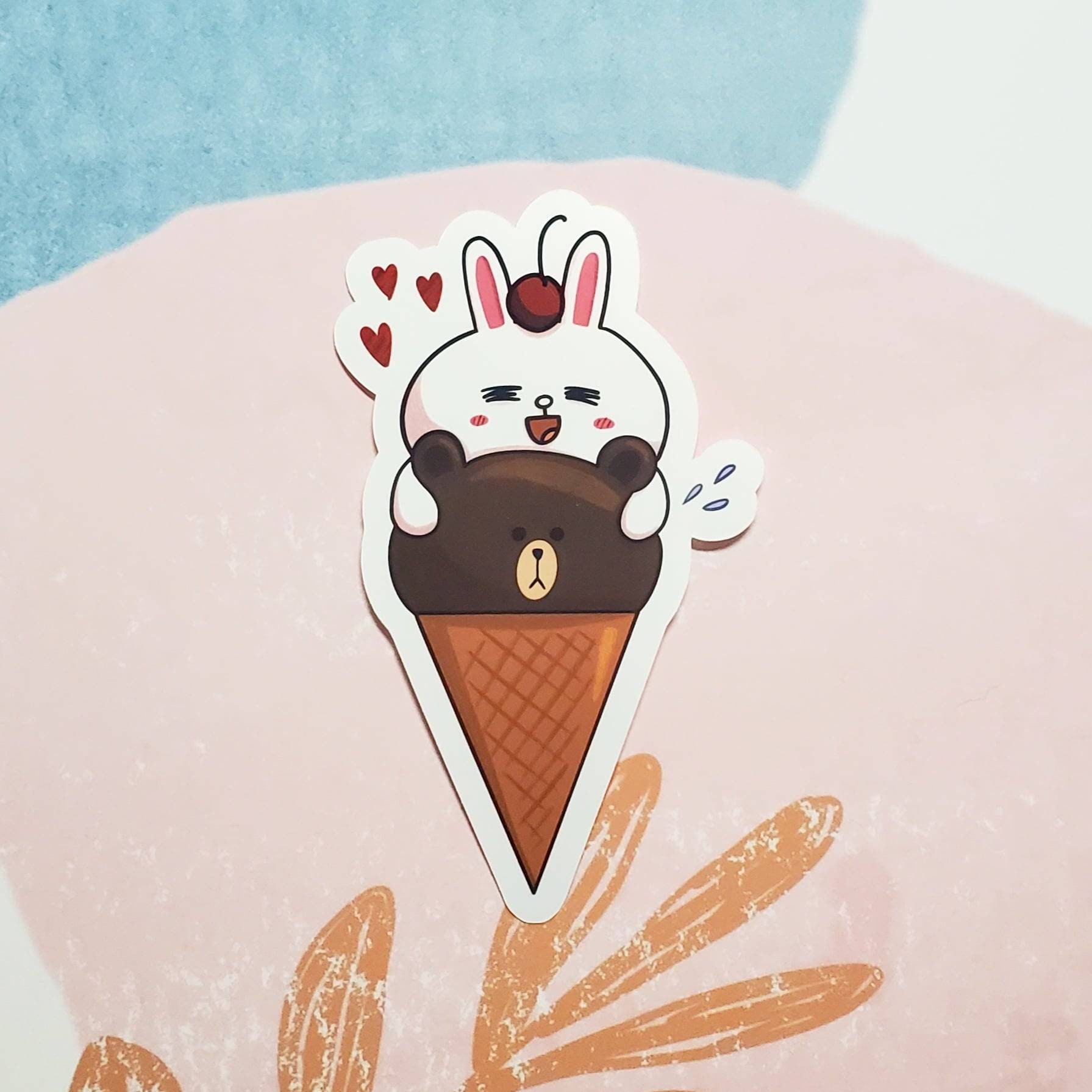 Cony and Brown Icecream Cone Fanart Sticker Cute Line Friends - Etsy