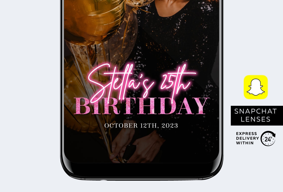Neon Pink Birthday Snapchat Lenses, Birthday Custom Design, Snapchat - Etsy