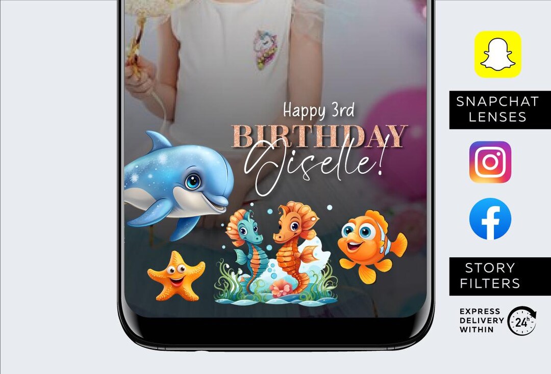 Kids Birthday Snapchat Instagram Facebook Filter, Sea Animal, Custom ...