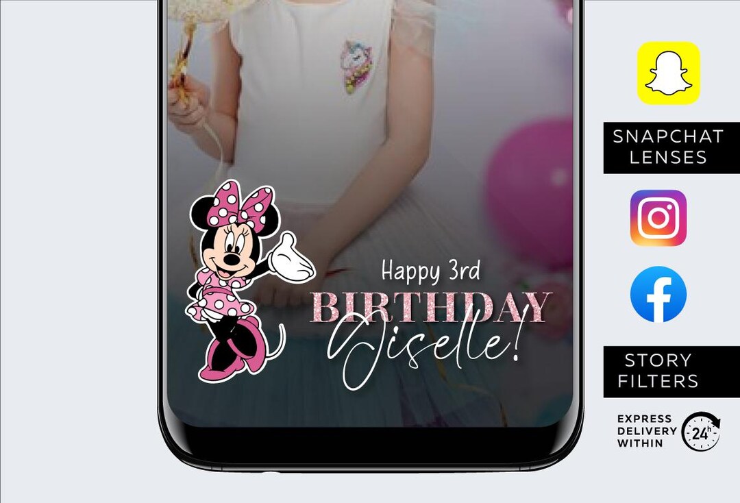 Kids Girls Birthday Snapchat Instagram Facebook Filter, Minnie Mouse ...
