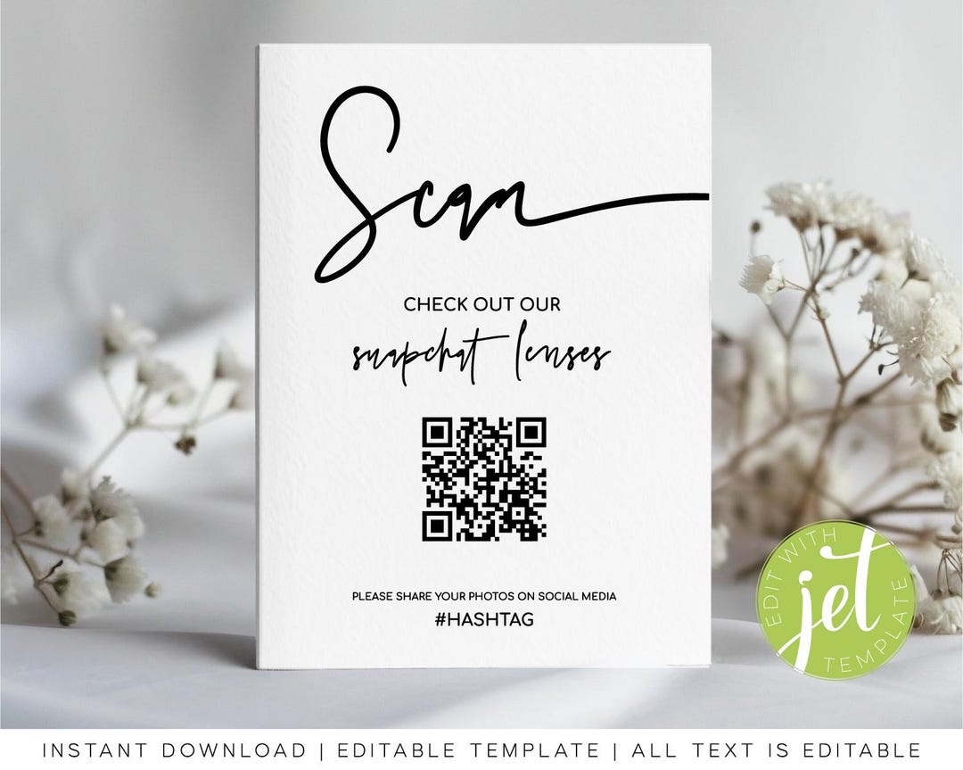 Snapchat QR Code Lenses, Oh Snap QR Code, Digital Download Editable ...