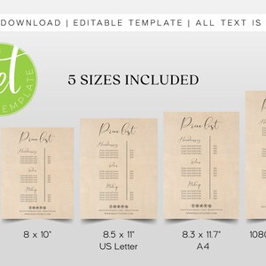 Editable Price List Template, Digital Price List, Salon Price List ...