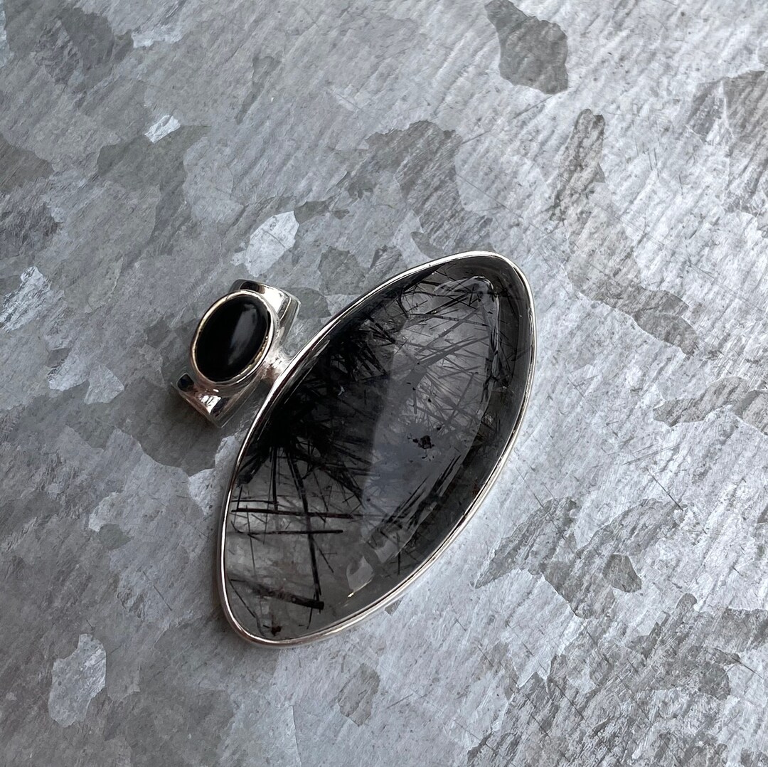 Schwarzer Rutil/ Terminated Quartz & Black Onyx 925 Sterling Silber Anhänger - Etsy Österreich